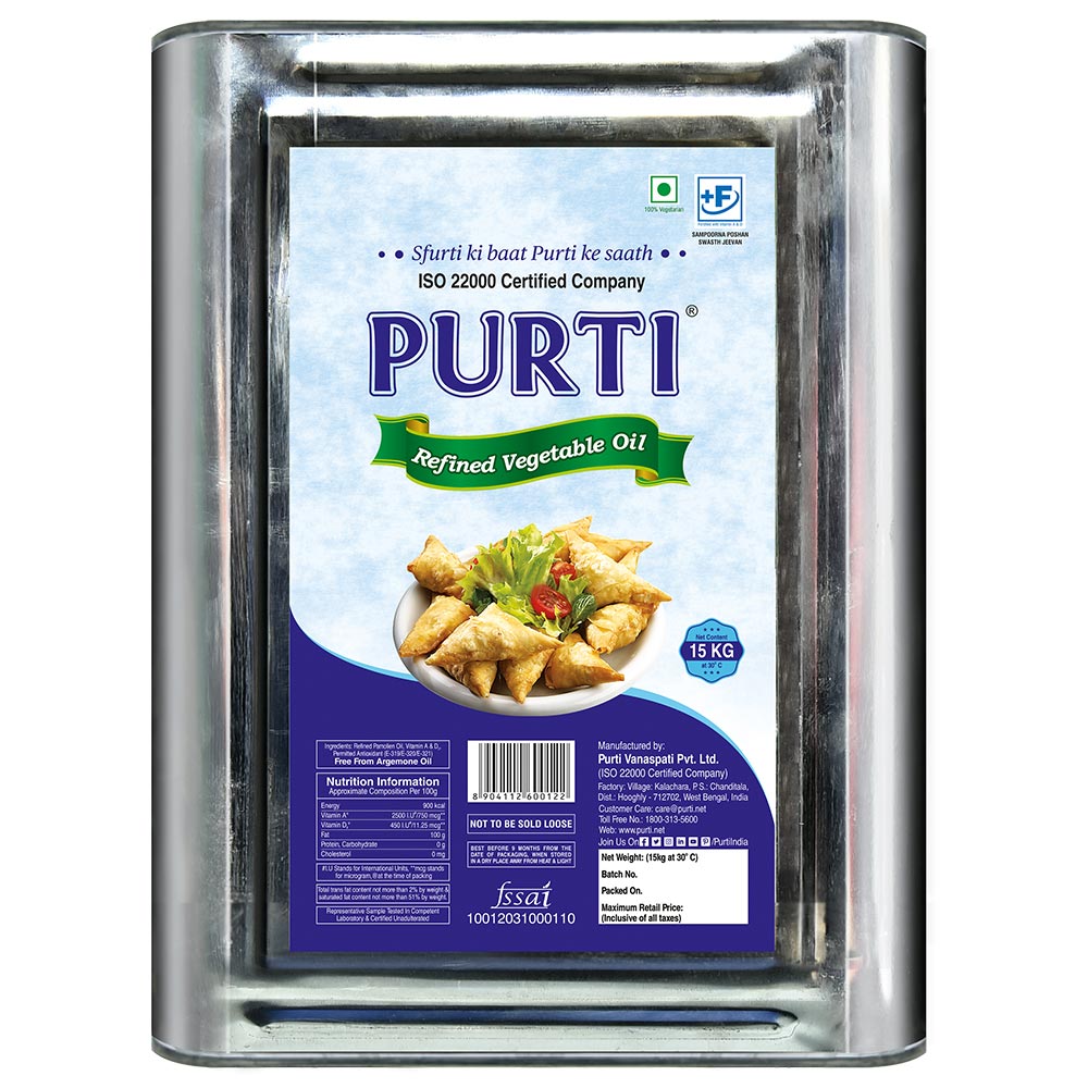 Purti Vegetable Oil 15kg Tin - Purti